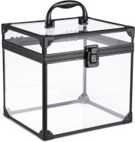 China Portable Clear Acrylic Makeup Train Case 7.9x6.7x7.5 inch with Lock and Handle for Travel Cosmetics Organizer for sale