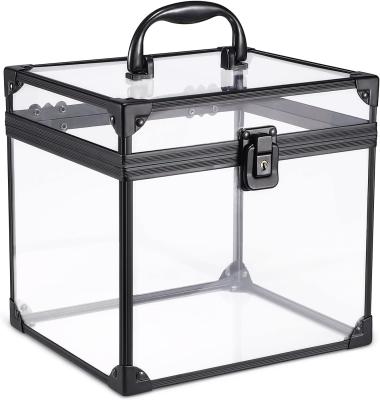 China Portable Clear Acrylic Makeup Train Case 7.9x6.7x7.5 inch with Lock and Handle for Travel Cosmetics Organizer for sale