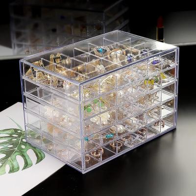 China Clear Acrylic Jewelry Organizer Box with 5 Drawers 120 Grids 8.5x5.5x5.7 Inch for sale