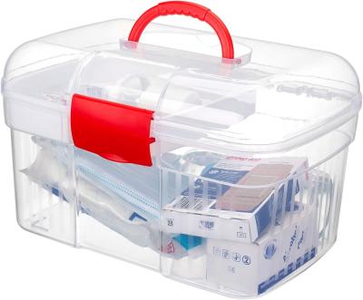 China Clear Plastic First Aid Kit Container with Removable Tray 12.75x7.5x6 Inch Medicine Storage Box for sale
