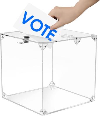 China Clear Acrylic Donation Box 9.8x9.8x9.8 Inch Lockable Suggestion Ballot Box for sale