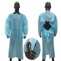 China Disposable CPE Medical Apron with Sleeves 90x120cm Blue Biohazard Surgical Gown for sale