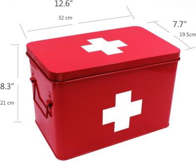 China Metal First Aid Storage Box 12.6x8.3x7.7 Inch Medicine Organizer with Removable Tray for sale