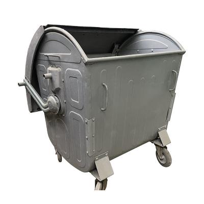 China 1100L Galvanized Steel Waste Container with Wheels 1420x990x1405 mm Outdoor Trash Can for sale