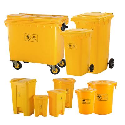 China 240L HDPE Hospital Biohazard Wheelie Bin Hazardous Waste Container with Lid and Wheels for sale