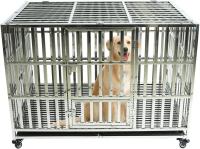 China 47 Inch Heavy Duty Stainless Steel Dog Crate 201 Grade Escape Proof Kennel for Large Dogs for sale