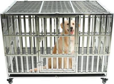 China 47 Inch Heavy Duty Stainless Steel Dog Crate 201 Grade Escape Proof Kennel for Large Dogs for sale