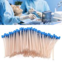 China Disposable Dental Saliva Ejector PVC Suction Tip 50pcs per Box Clear Tube Side Venting for sale