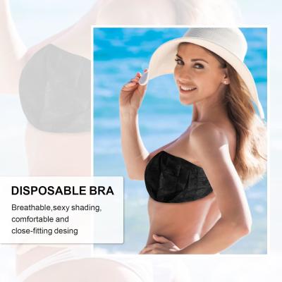China Disposable Non Woven Spa Bra One Piece Black Shoulder Straps 25-60gsm OEM Custom Size for sale