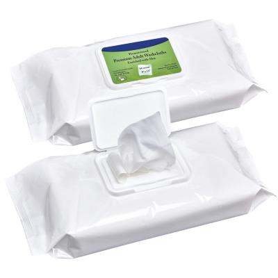 China Disposable Wet Adult Wipes 64 Pack 9x13 Inch Pre Moistened Soft Washcloths Aloe Enriched Hypoallergenic for sale