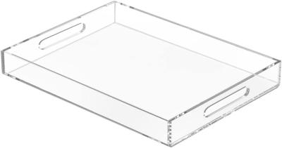 China Clear Acrylic Serving Tray 12x16 Inches Spill Proof Decorative Organizer with Handles for Coffee Table Ottoman for sale