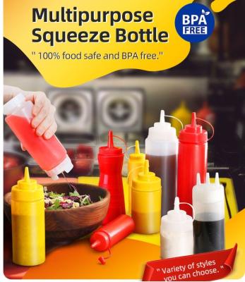 China 24oz HDPE Plastic Squeeze Sauce Bottle with Lids Food Grade BPA Free Squirt Bottles for Liquids for sale