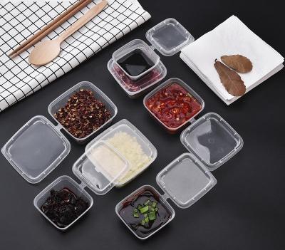 China 1oz 2oz 3oz 4oz Square Disposable PP Plastic Portion Sauce Cups with Hinged Lid for sale