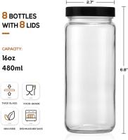 China 16 oz Glass Juicing Bottles 8 Pack with Straws and Airtight Lids for Travel Juice Smoothie Tea for sale