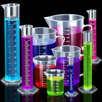 China Plastic Graduated Cylinders 10ml-250ml and Beakers 50ml-1000ml 10-Piece Set Food Grade for sale
