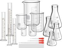 China Borosilicate Glass Lab Glassware Set 20 Pieces Beakers Cylinders Droppers Stirring Rods Measuring Cups 50-1000ml for sale