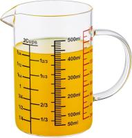 China High Borosilicate Glass Measuring Cup 500ml 16oz V-Shaped Spout Insulated Handle Kitchen for sale