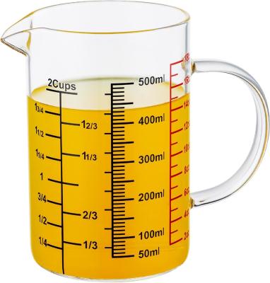 China High Borosilicate Glass Measuring Cup 500ml 16oz V-Shaped Spout Insulated Handle Kitchen for sale