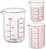 China Borosilicate Glass Measuring Cup Set 60ml 120ml 250ml V-Shaped Spout Beaker for sale