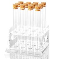 China Borosilicate Glass Test Tubes 25x200mm 80ml with Cork Stoppers and Acrylic Rack 12pcs for sale