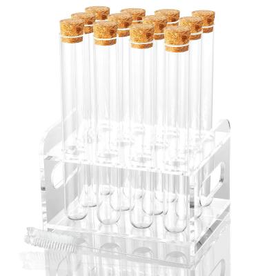 China Borosilicate Glass Test Tubes 25x200mm 80ml with Cork Stoppers and Acrylic Rack 12pcs for sale