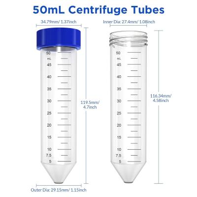 China 50mL Conical Centrifuge Tubes EO Sterile Polypropylene Leak Proof Screw Caps Graduated 500 PCS for sale