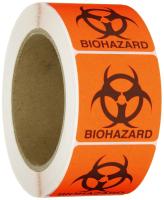 China Biohazard Safety Labels 2x2 Inch Adhesive Stickers 500 per Roll for Labs Hospitals Industrial Use for sale