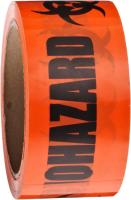 China Biohazard Warning Tape 2in x 55yd Fluorescent Red Orange PVC Film 3in Core for sale