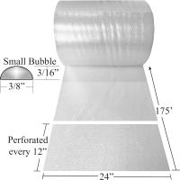 China Clear Bubble Cushioning Wrap 24in x 175ft 3/16in Small Bubbles Perforated Every 12in for sale