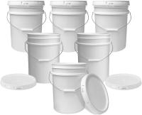 China 5 Gallon White Bucket with Lid 90 Mil Food Grade BPA Free Heavy Duty Pail 6 Pack for sale