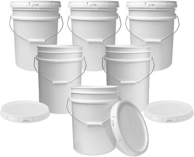China 5 Gallon White Bucket with Lid 90 Mil Food Grade BPA Free Heavy Duty Pail 6 Pack for sale
