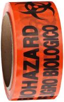 China Biohazard Warning Tape 2in x 55yd Fluorescent Red Orange Bilingual Black Imprint for sale