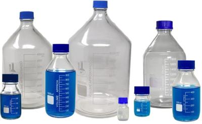 China Borosilicate Glass Round Media Storage Bottle 500ml with GL45 Screw Cap for Lab Water Reagent for sale