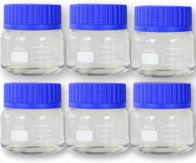 China Wide Mouth Graduated Round Reagent Media Storage Lab Glass Bottle Set GL80 Blue PP Screw Caps 250ml 500ml for sale