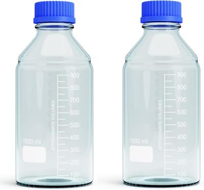 China 1000ml Borosilicate Glass Media Storage Bottle GL45 Screw Cap 2 Pack for sale