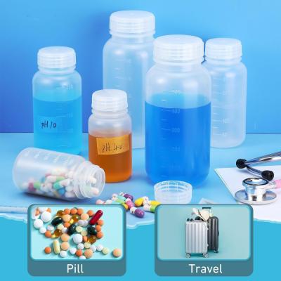 China Polypropylene Wide Mouth Reagent Bottle 250ml Graduated Scale Reusable Lab Plastic Bottles with Caps for sale