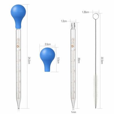 China 10mL Glass Graduated Dropper Pipette with Blue Rubber Cap 20cm Length 2 Pack for sale