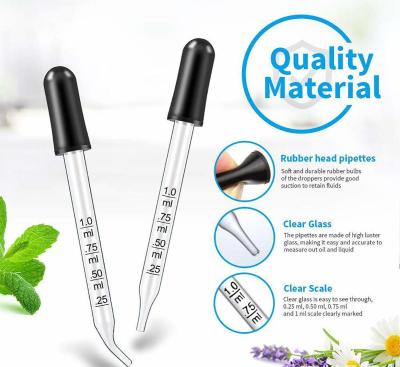China 1ml Calibrated Glass Eye Dropper Pipette with Rubber Bulb for Essential Oils Medicine 5 Pack for sale