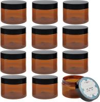 China 4 oz Amber Plastic Jars with Lids and Labels 12 Pack Leak Proof PET Cosmetic Containers for Beauty Products for sale