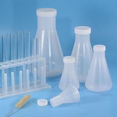 China 1000ml Plastic Erlenmeyer Flask with Screw Caps 2 Pack Narrow Mouth Conical Flask for Laboratory Clear PP for sale