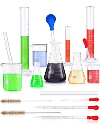 China Borosilicate Glass Labware Set 9 Piece Beakers Flasks Cylinders 50-250ml for sale
