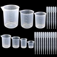 China Plastic Beaker Set 7 Sizes 25ml to 1000ml with 20pcs 3ml Droppers Food Grade Lab Measuring for sale