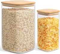 China Glass Pantry Storage Containers 138oz 50oz Square Flour Sugar Jars with Airtight Bamboo Lids for sale