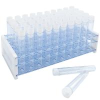 China Plastic Test Tubes with Rack 16x100mm 50 Holes Clear Test Tube Set with Caps for Scientific Experiments for sale
