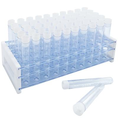 China Plastic Test Tubes with Rack 16x100mm 50 Holes Clear Test Tube Set with Caps for Scientific Experiments for sale