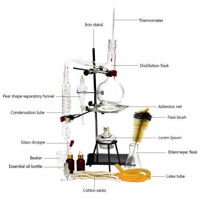 China 3.3 Borosilicate Glass Distillation Apparatus 15pcs Set 500ml for Essential Oil Moonshine DIY for sale