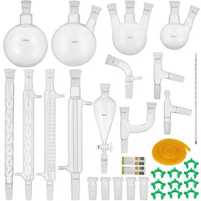 China 32PCS 24/40 Lab Glassware Kit 250 1000ml Borosilicate Glass Distillation Apparatus for sale