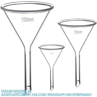 China Borosilicate Glass Funnel Set 3 Sizes 50 75 100mm Short Stem Heavy Wall for sale
