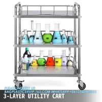 China Stainless Steel Lab Rolling Cart 3 Shelves 220 lbs Capacity Utility Cart with Lockable Casters for sale