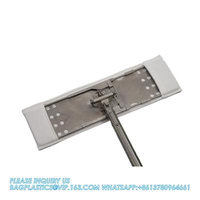 China ESD Cleanroom Mop Stainless Steel Flat Mop Head 40.5cm Microfiber Reusable with 150cm Handle for sale